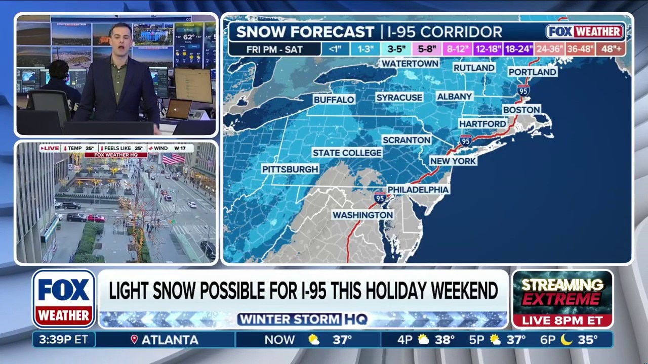 Light snow possible for the I-95 corridor this holiday weekend
