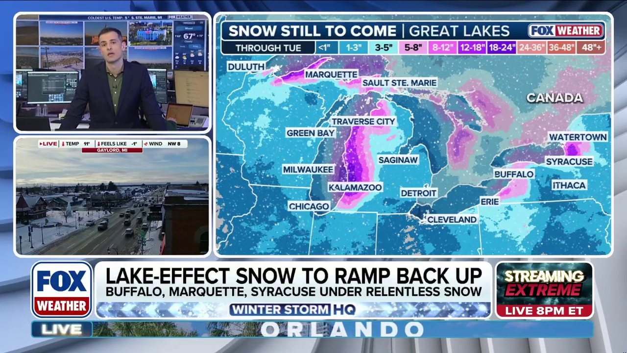 Lake-effect snow ramping back up for Great Lakes, with feet of snow ...