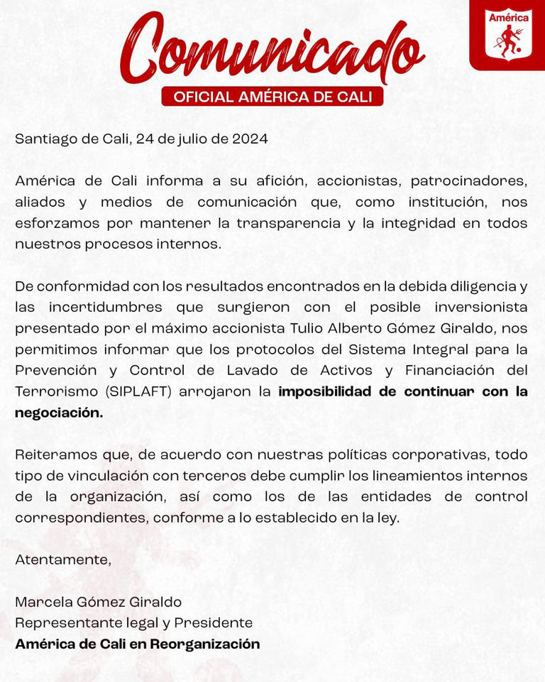 Venta del América de Cali: Tulio Gómez hizo certero aviso; "ciclo cumplido"