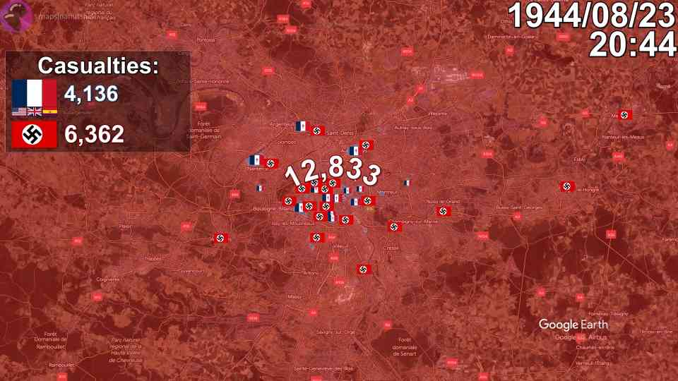 Liberation of Paris in 1 minute using Google Earth