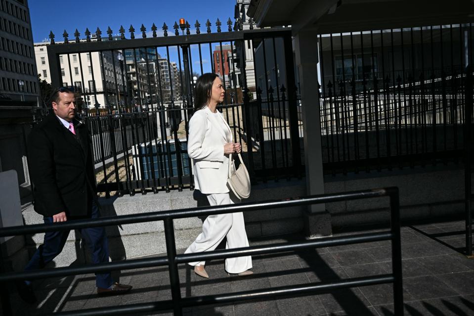 Venezuelan opposition leader María Corina Machado arrives at White ...