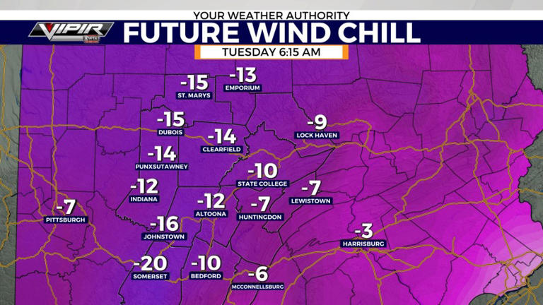 Bitter cold wind chills as snow showers linger