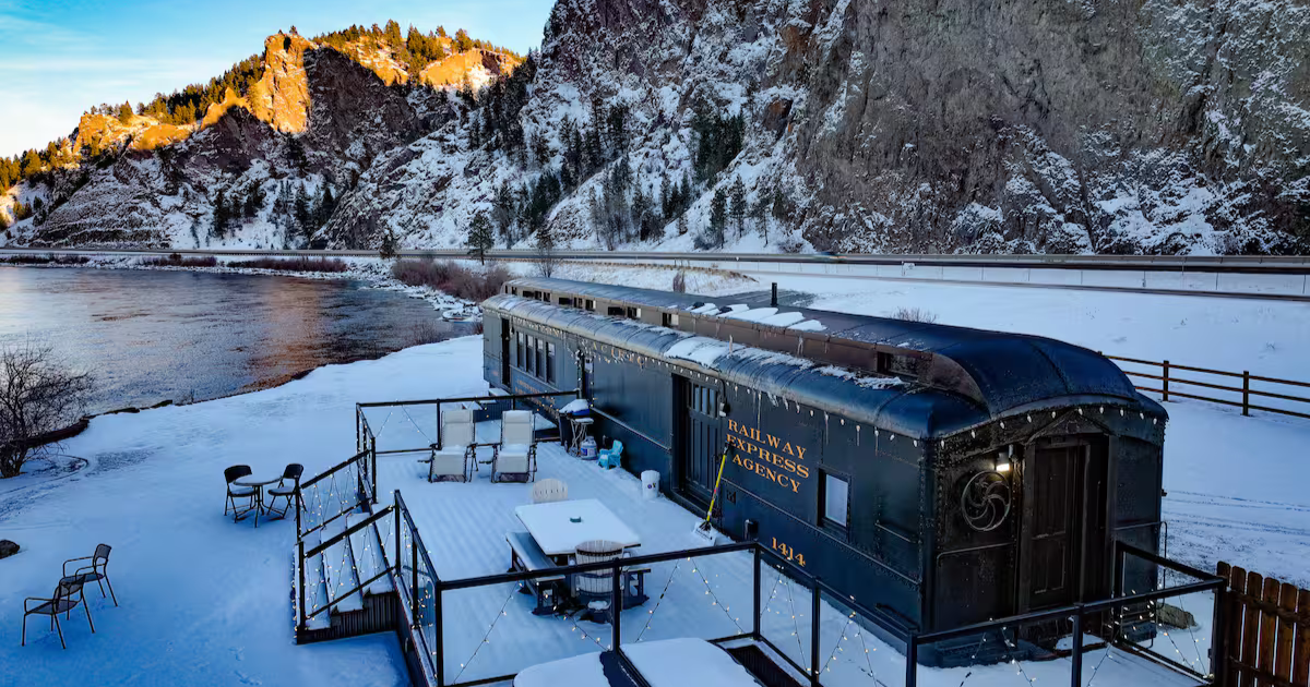 This Montana train car Airbnb turns a winter getaway into a cozy escape