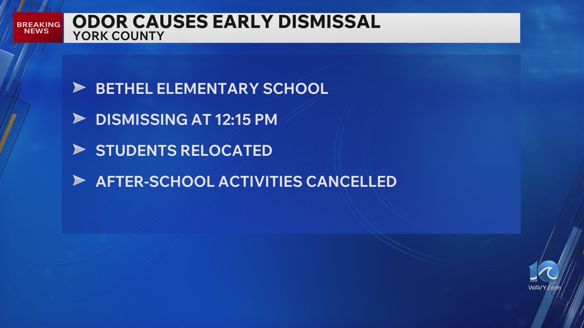 Odor prompts early dismissal at Bethel Manor Elementary