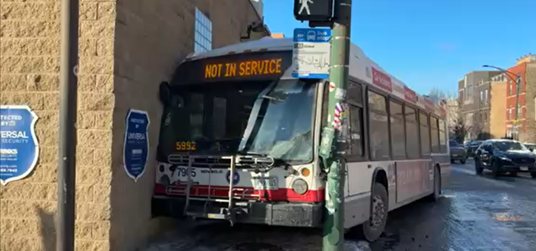 CTA bus slides on ice, crashes into building in Fulton Market area