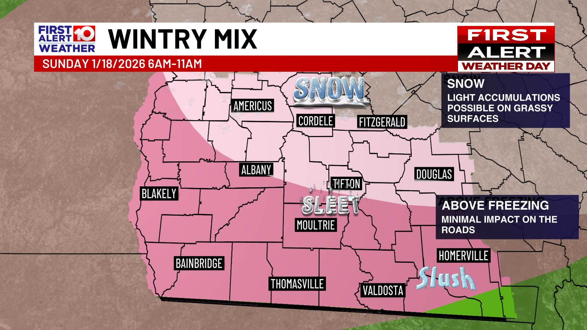 Wintry mix possible Sunday morning across South Georgia