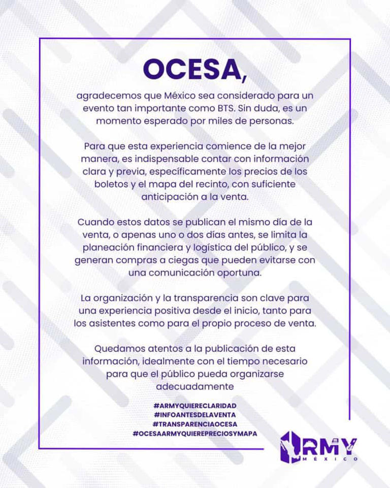 ¡ARMY alza la voz! Fans piden claridad a Ocesa con conciertos de BTS en ...