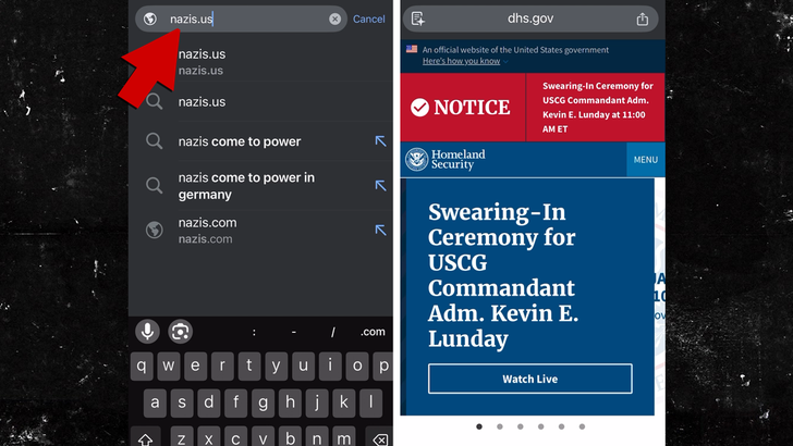 Nazis.us website redirects to Department of Homeland Security page