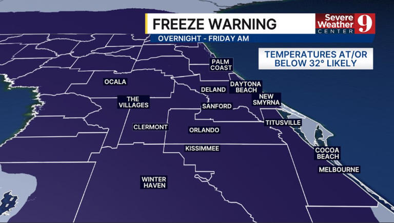 Freeze warning in effect as temperatures plunge across Central Florida