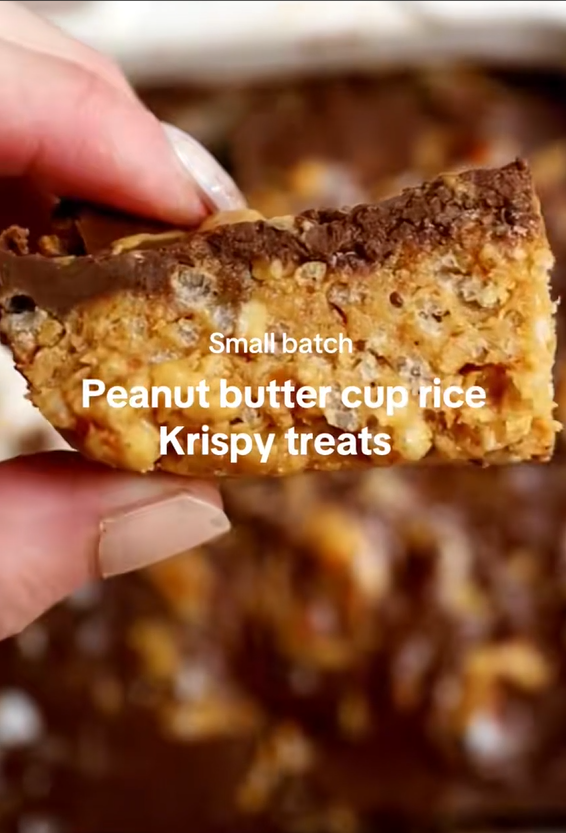 Peanut butter cup rice crispy treats made with simple ingredients