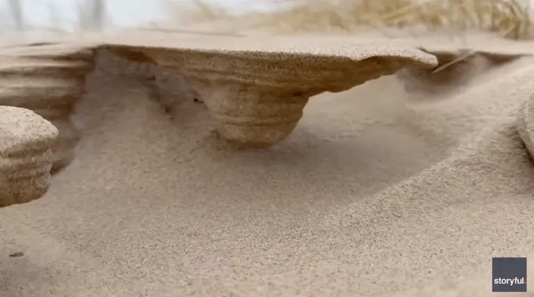 Watch: Sands on Lake Michigan beach freeze into unique mini sculptures