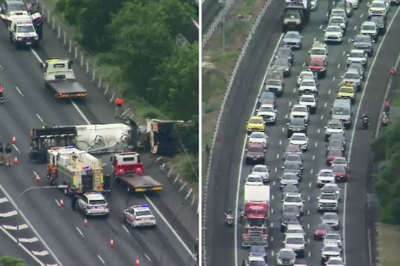 Bruce Highway reopens after cement truck and car collide near Brisbane
