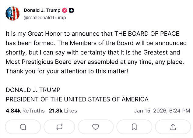 Trump forms 'Board of Peace' as Gaza ceasefire moves to next phase