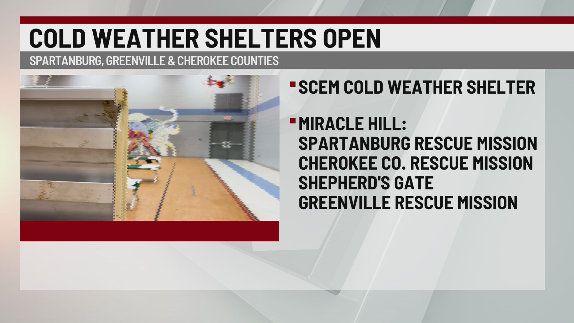 Cold shelters opening across Upstate, WNC ahead of freeze