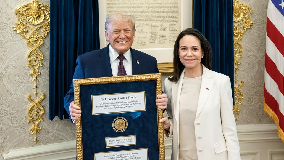 Trump says Nobel winner Machado ‘presented’ her peace prize to him