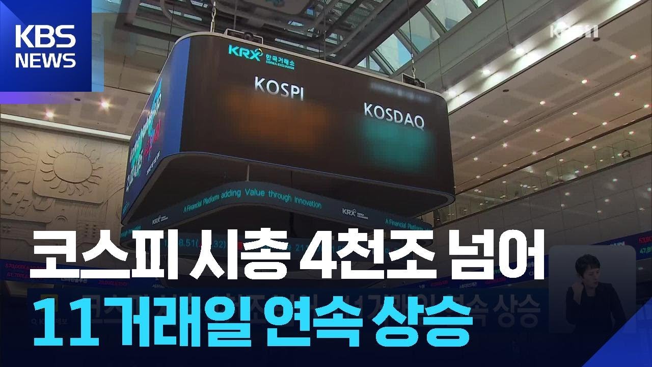 코스피 시총 4천조 넘어…11거래일 연속 상승 / KBS 2026.01.16.