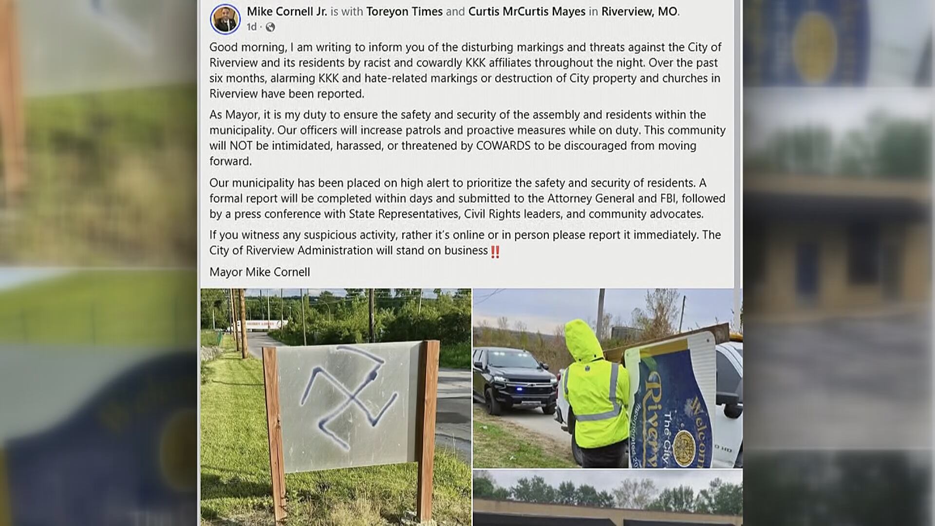 Riverview mayor claims 'hate' graffiti tied to KKK, raises questions ...