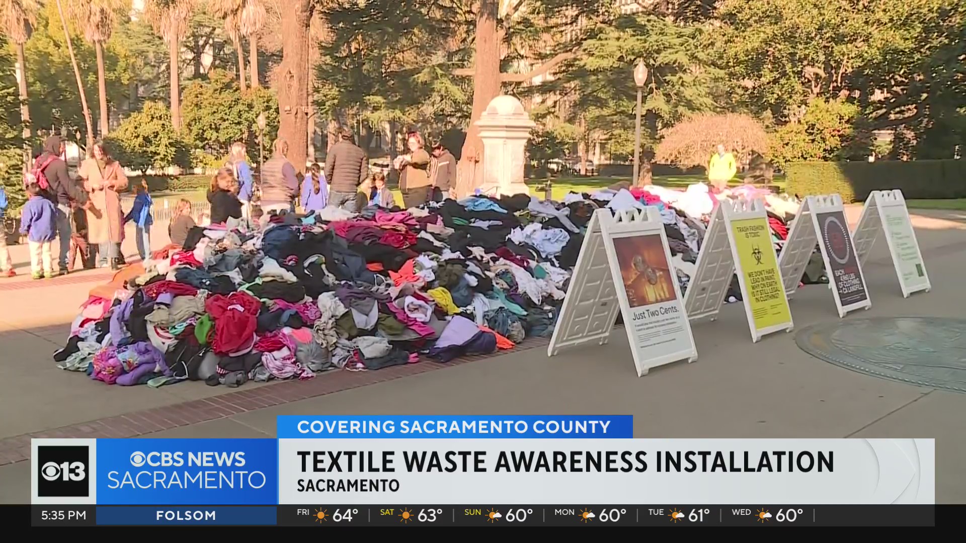 Textile waste awareness installation put up at California State Capitol
