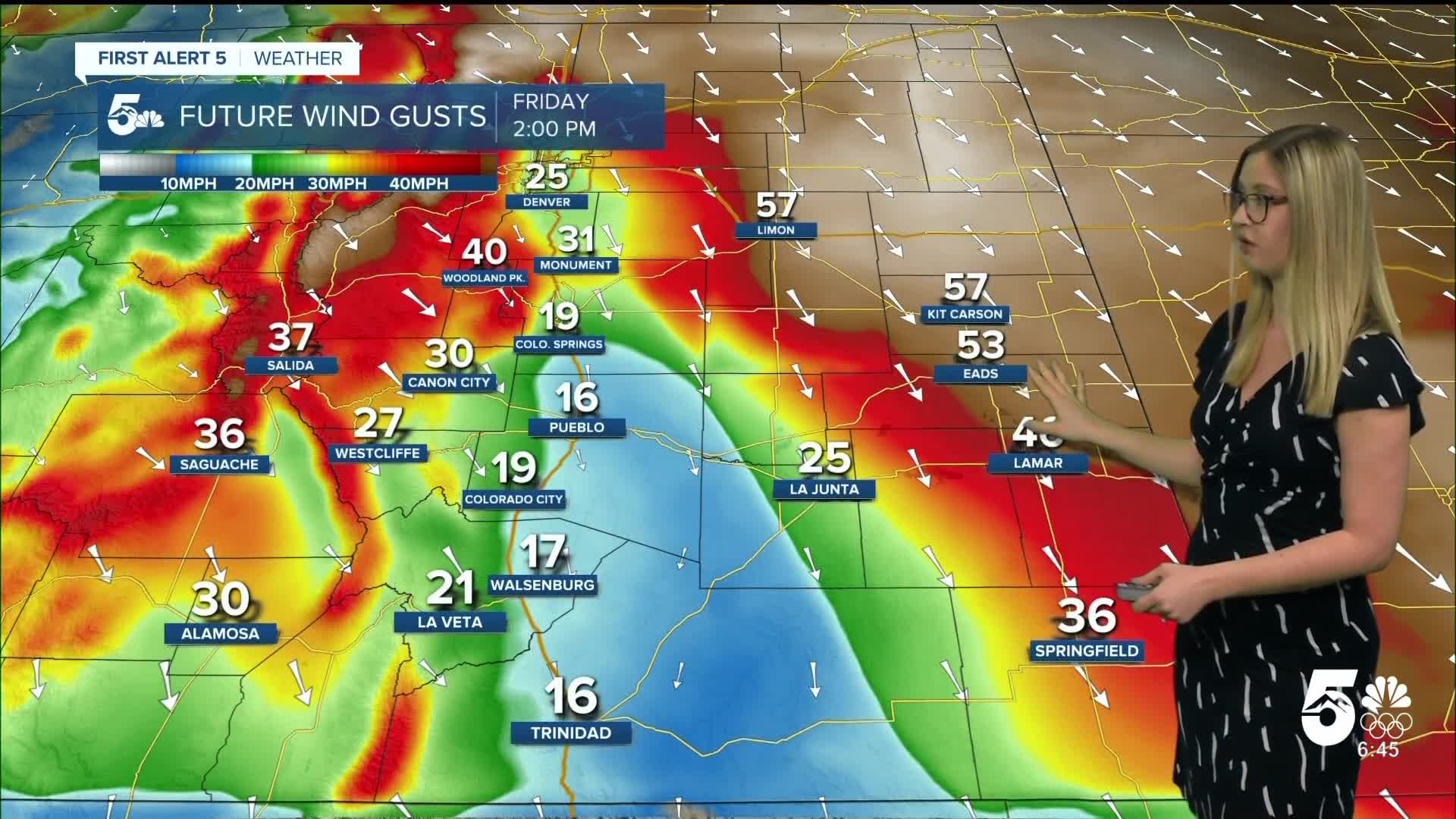 A blustery cold front brings a colder and windier day on Friday