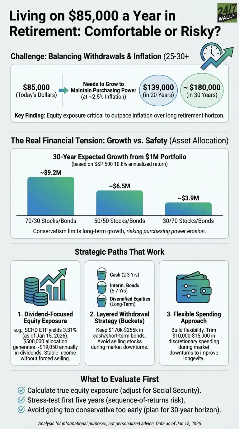 That $85,000 retirement only looks comfortable until you hit year 20
