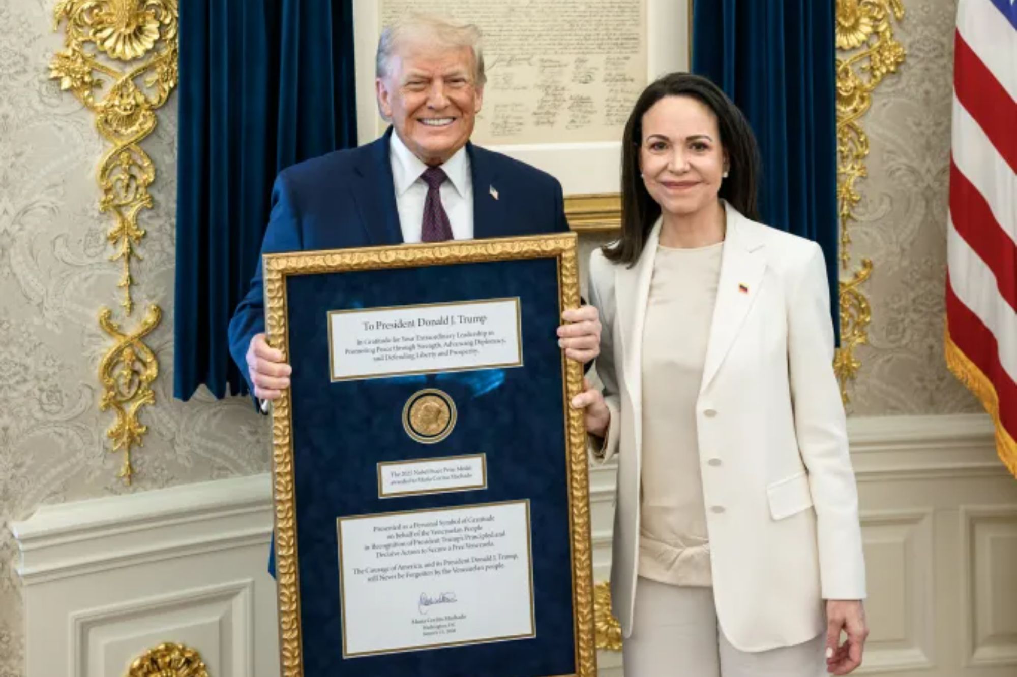 Venezuelan opposition leader María Corina Machado presented Trump her ...