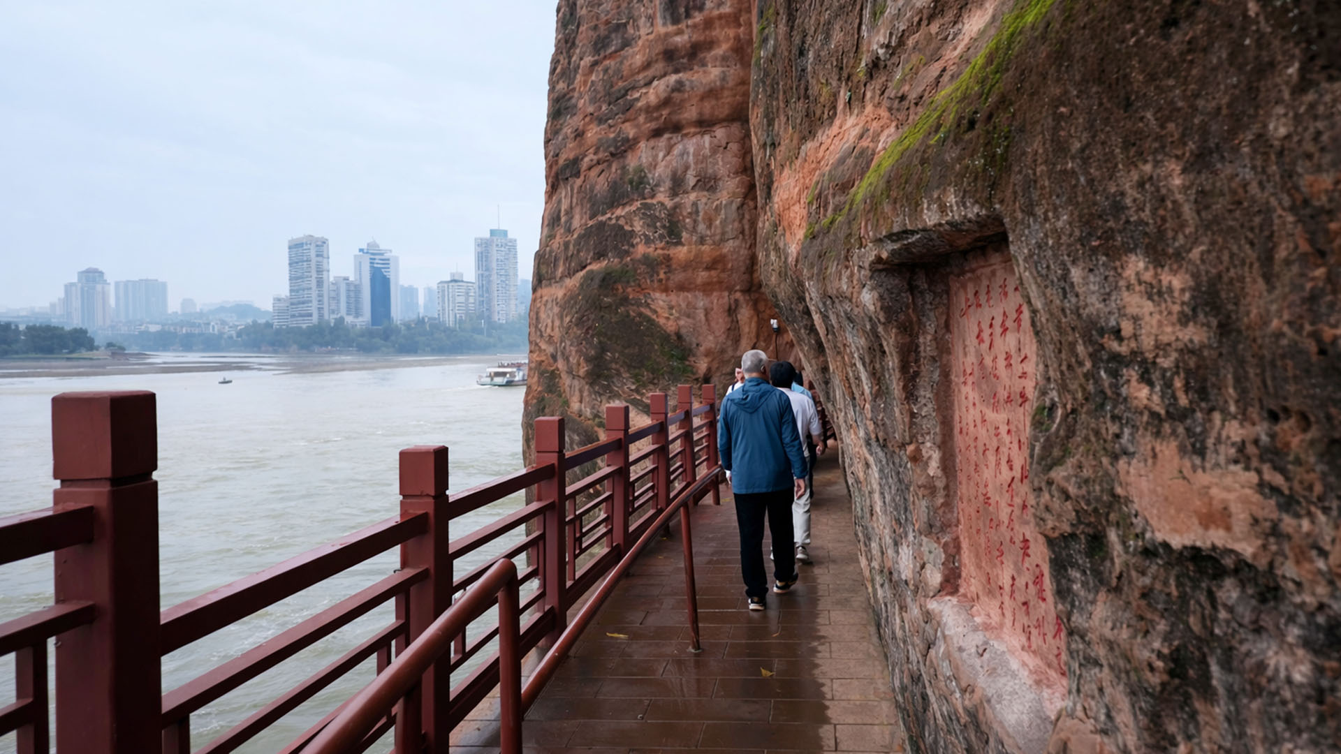 This path runs along ancient carvings Leshan China