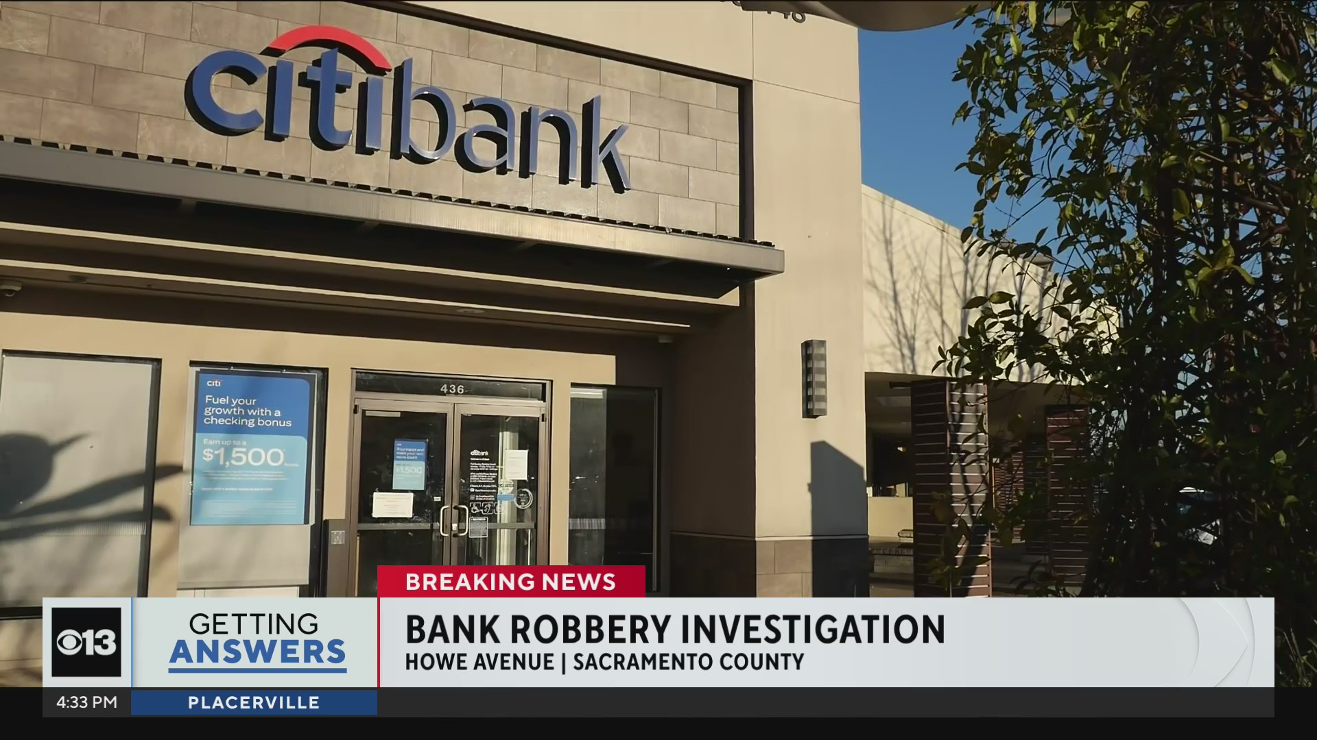 Sacramento police investigate bank robbery on Howe Avenue