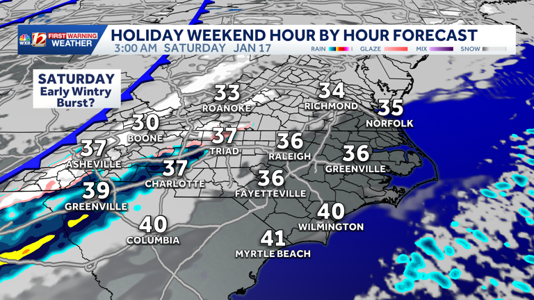 Brief burst of wintry mix and snow possible Saturday AM, also watching ...
