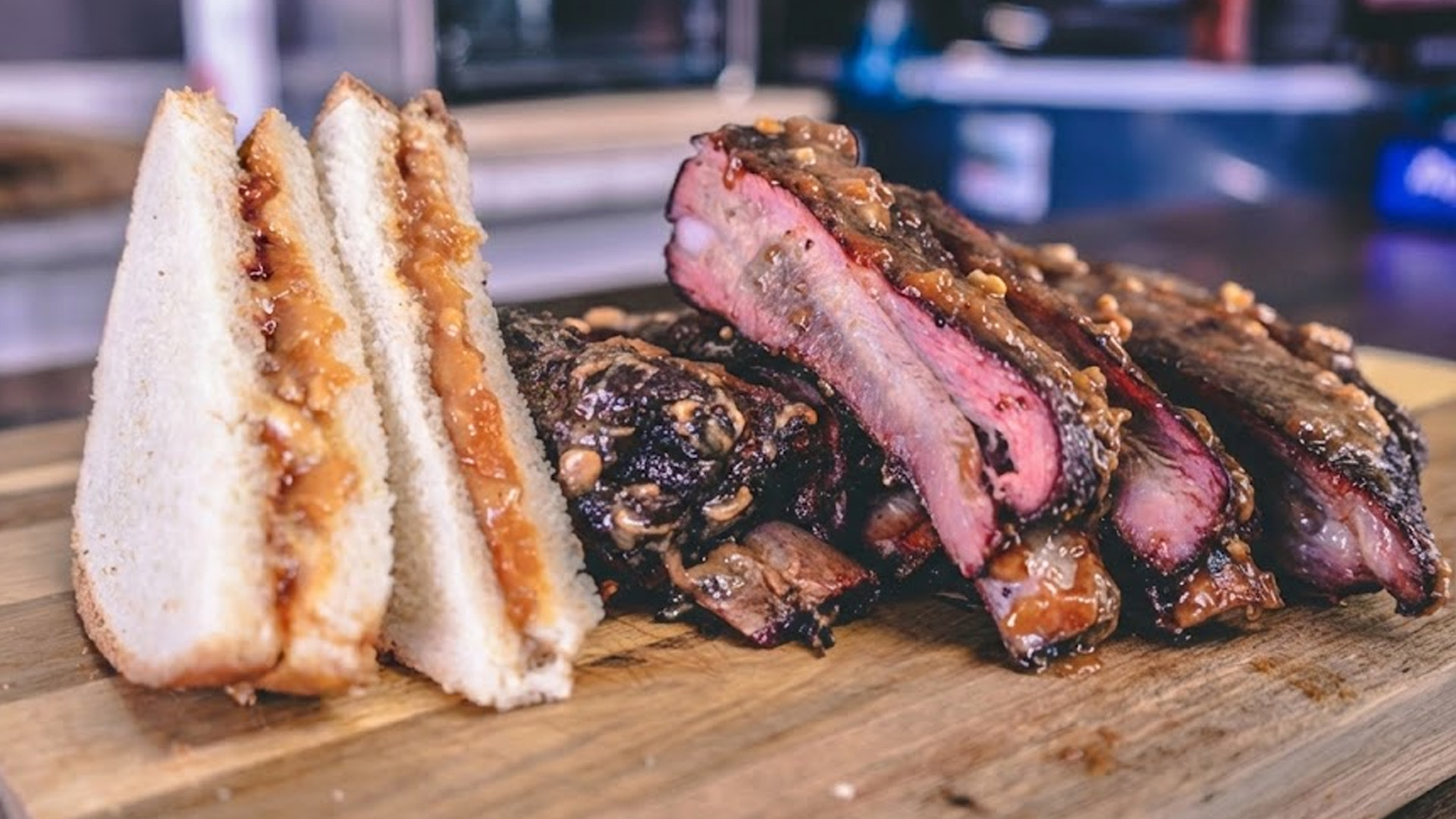 Unique peanut butter and jelly glazed spare ribs
