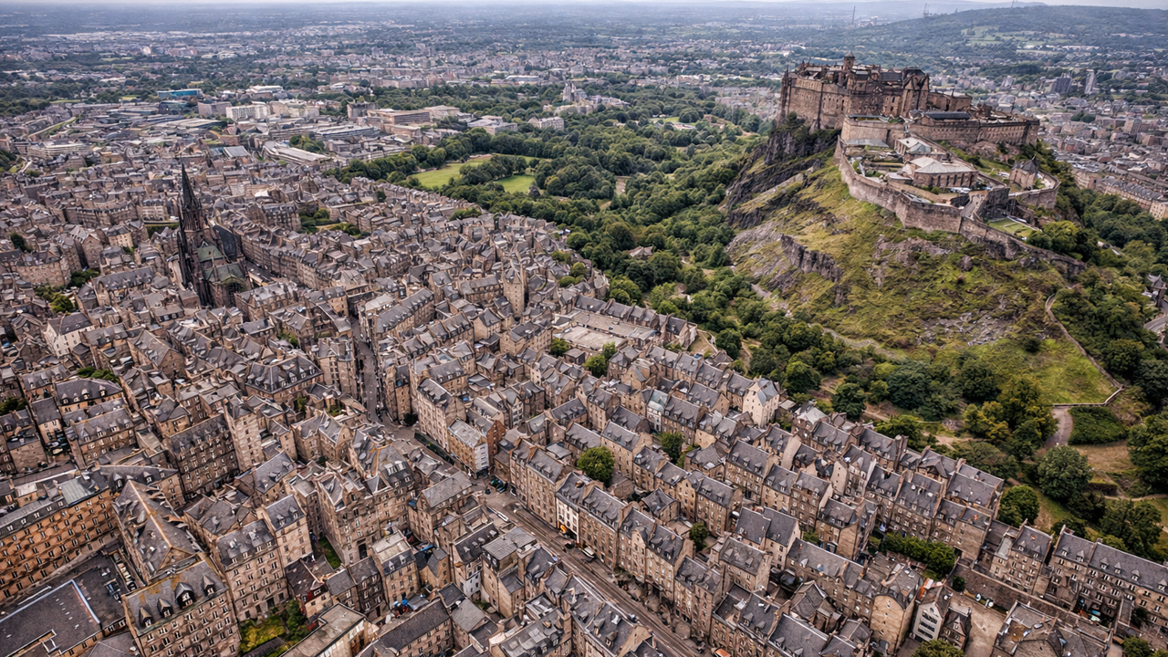 Edinburgh Castle above the historic city grid