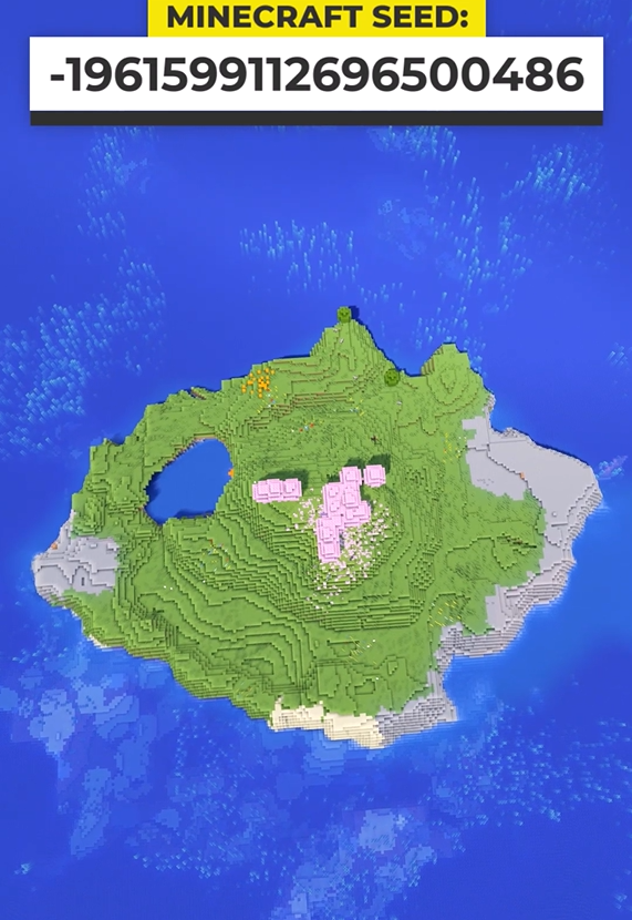 Minecraft survival island seed with a tiny cherry grove | Unique spawn ...