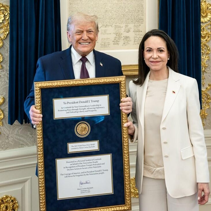 Machado presents Trump with Nobel Peace Prize medallion