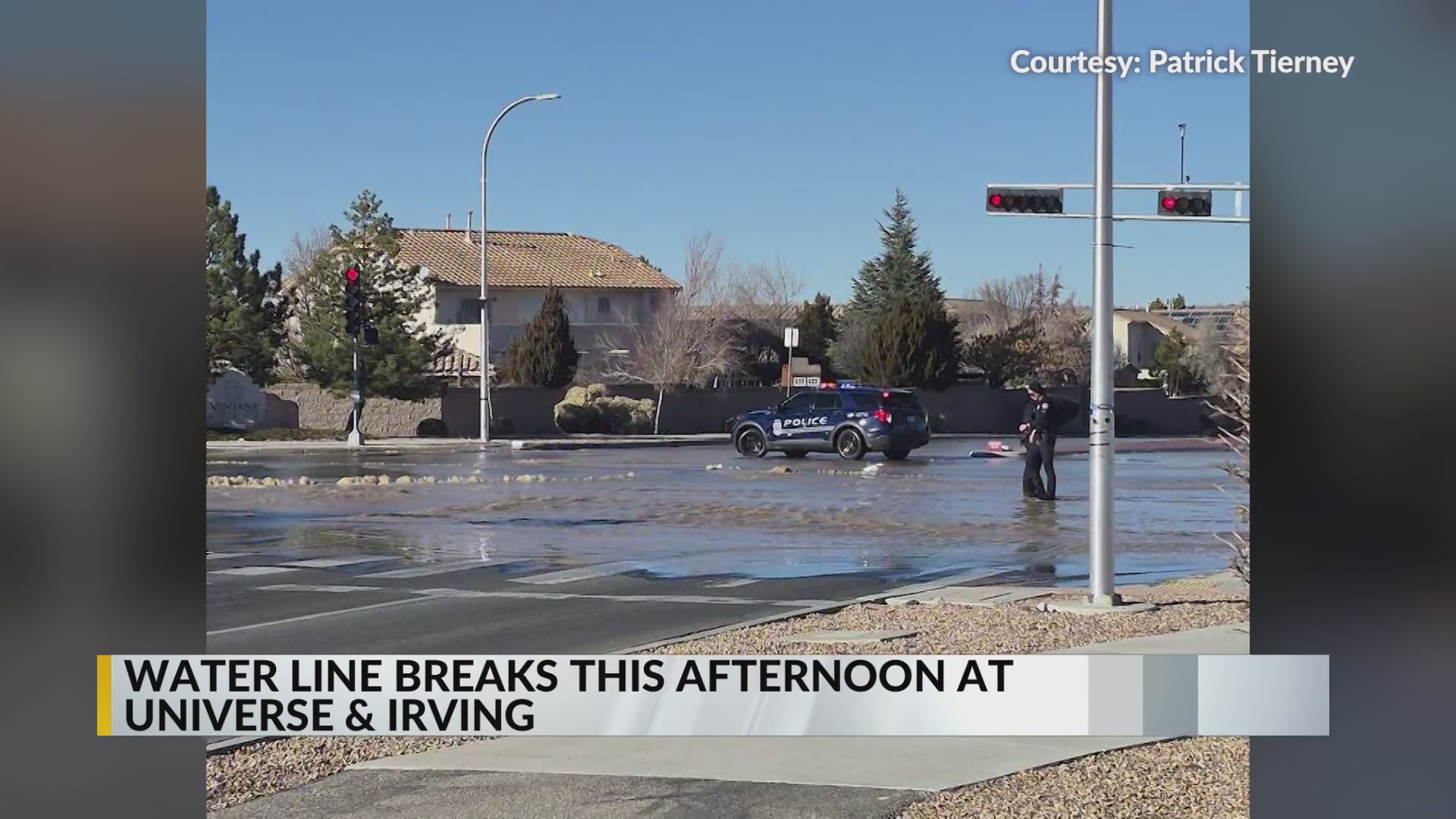 Water main break causes closure at Universe and Irving
