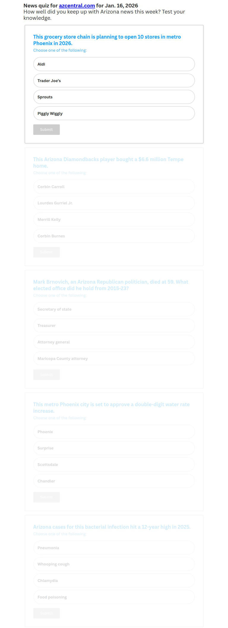 Did you follow Arizona news this week? Take the azcentral news quiz
