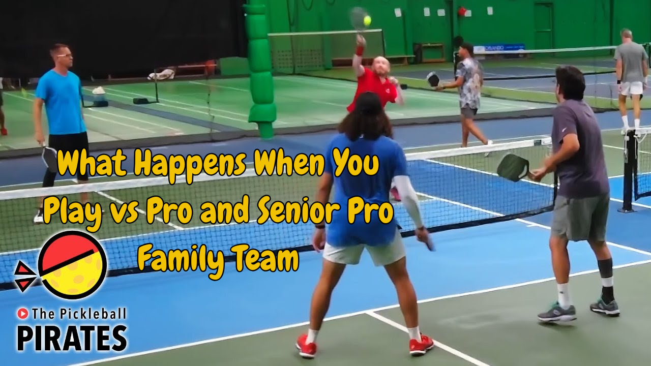Playing against a pro and senior pro family team in pickleball