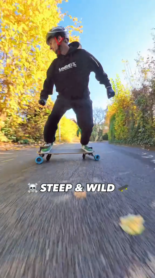 Steep and wild downhill street snowboarding run