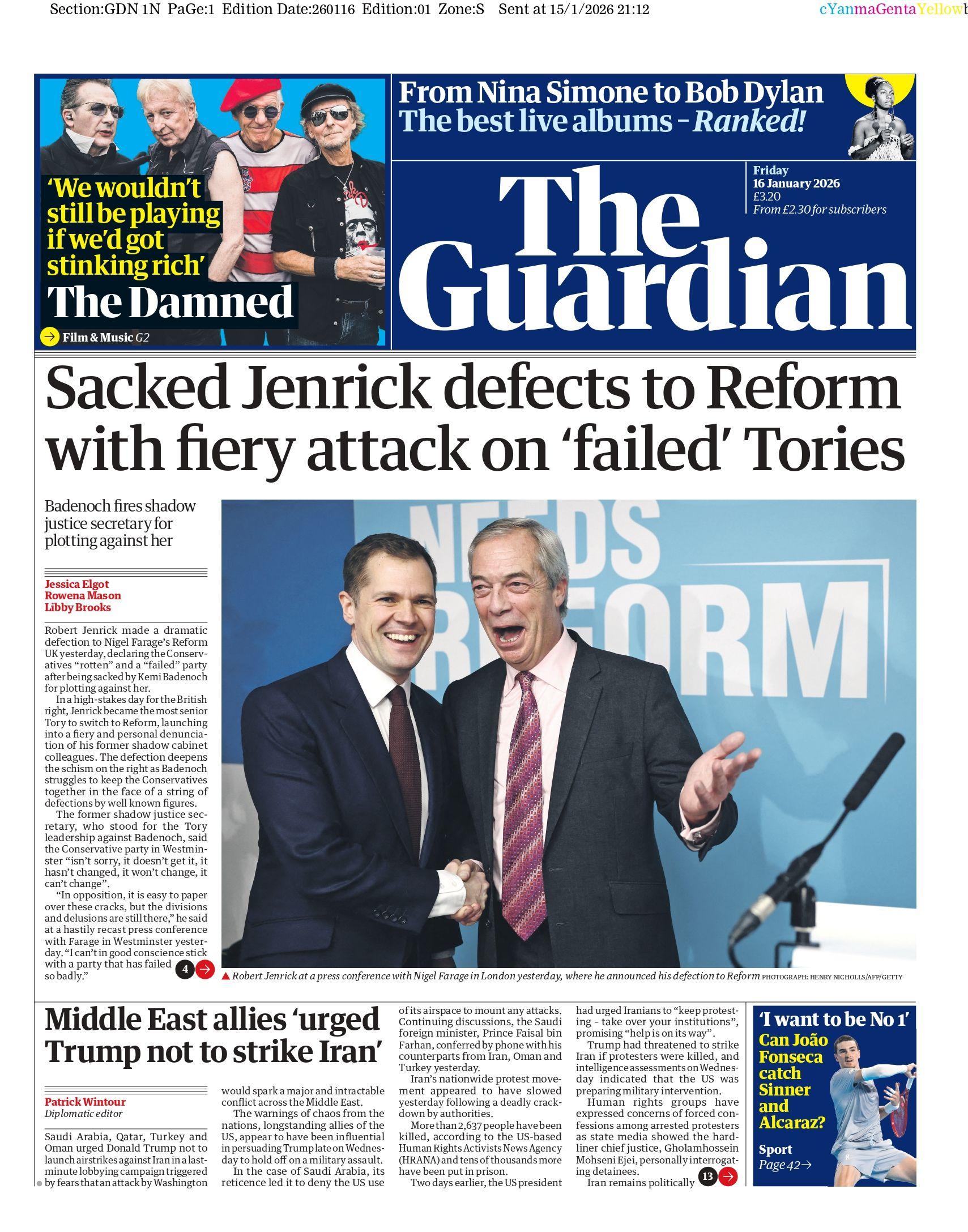 Scotland's papers: Jenrick defects to Reform and new cultural hub