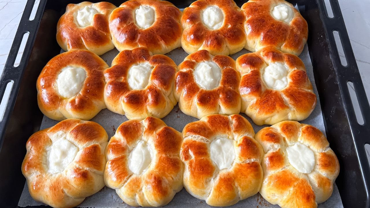 Soft and fluffy morning buns with creamy filling