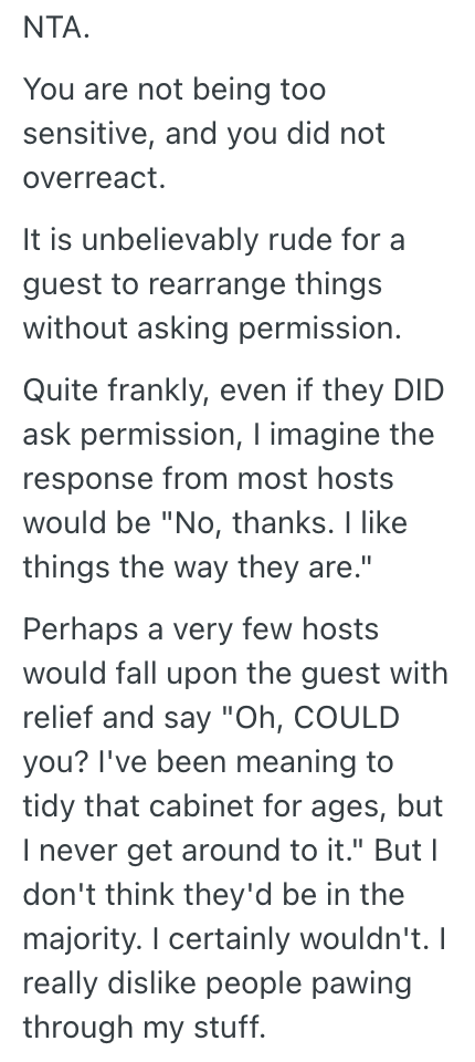 Her cousin is overstaying their welcome and moving her things around ...