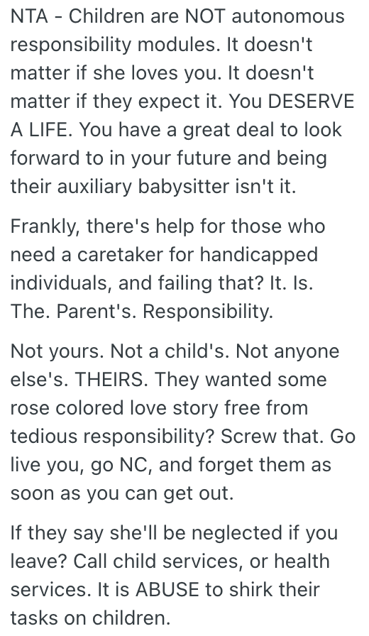 Parents expect a teenager to always babysit her sister, but she wants ...