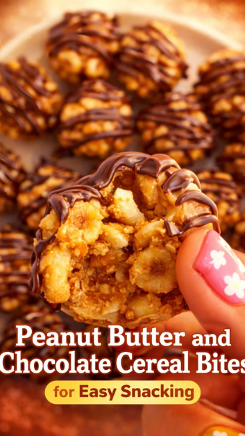 Peanut butter and chocolate cereal bites for easy snacking