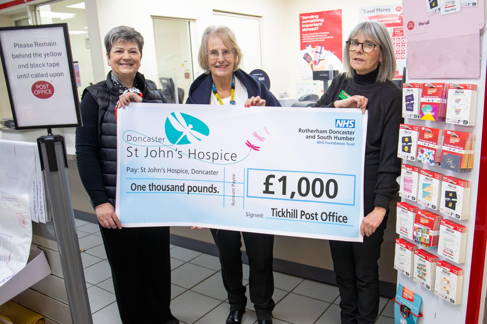 Doncaster hospice lands £1,000 boost from city Post Office