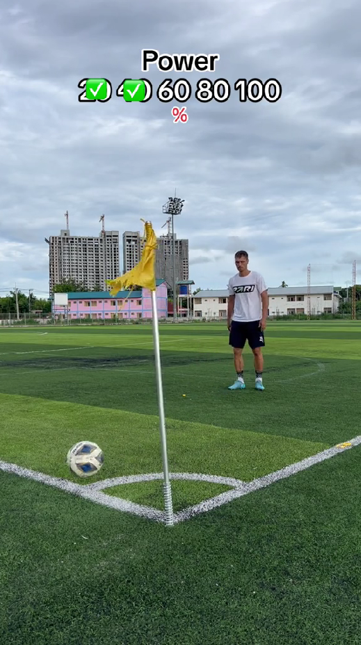 Corner flag takes the hit in a football power challenge