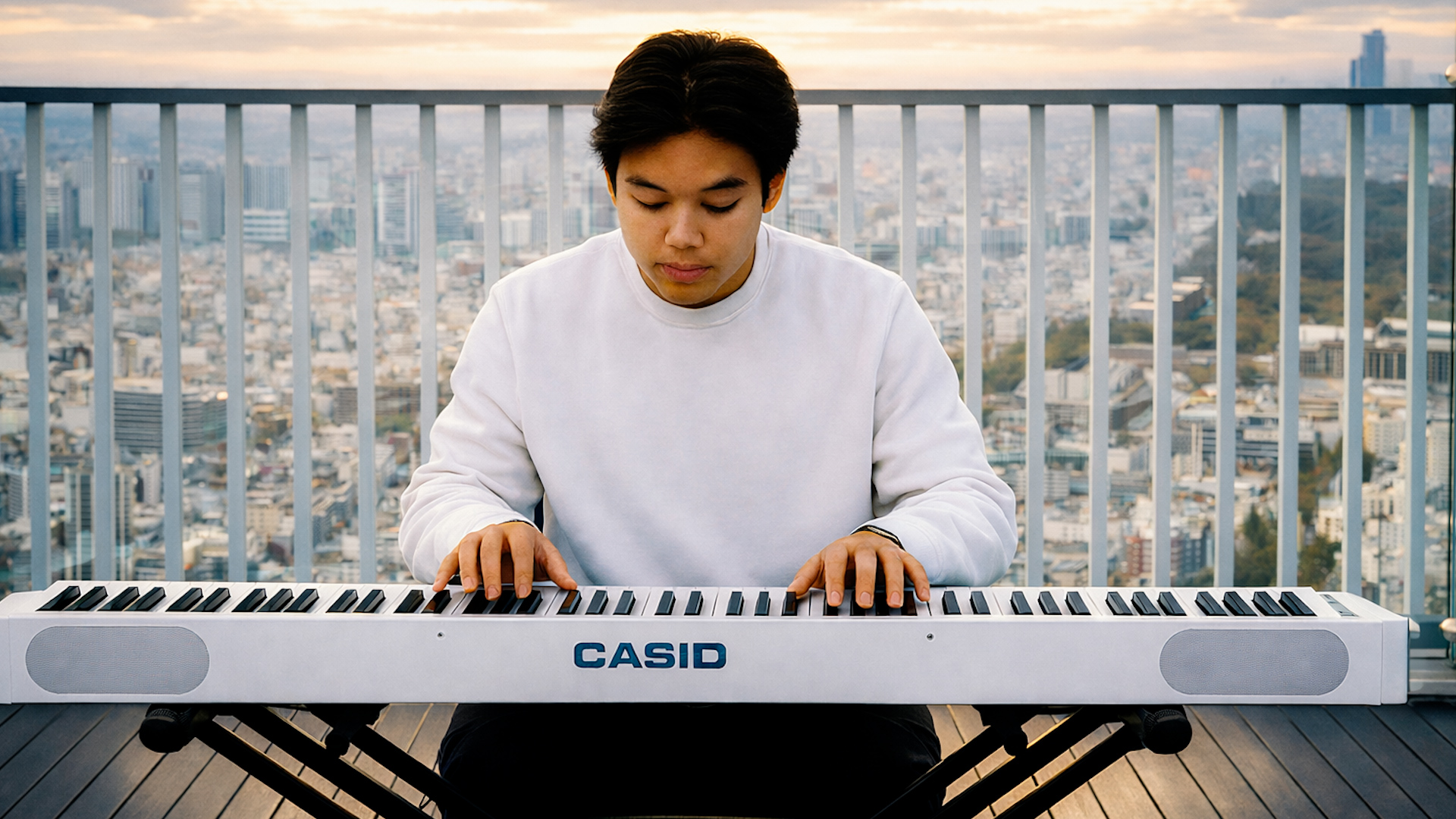 Stay played on piano above the Paris skyline