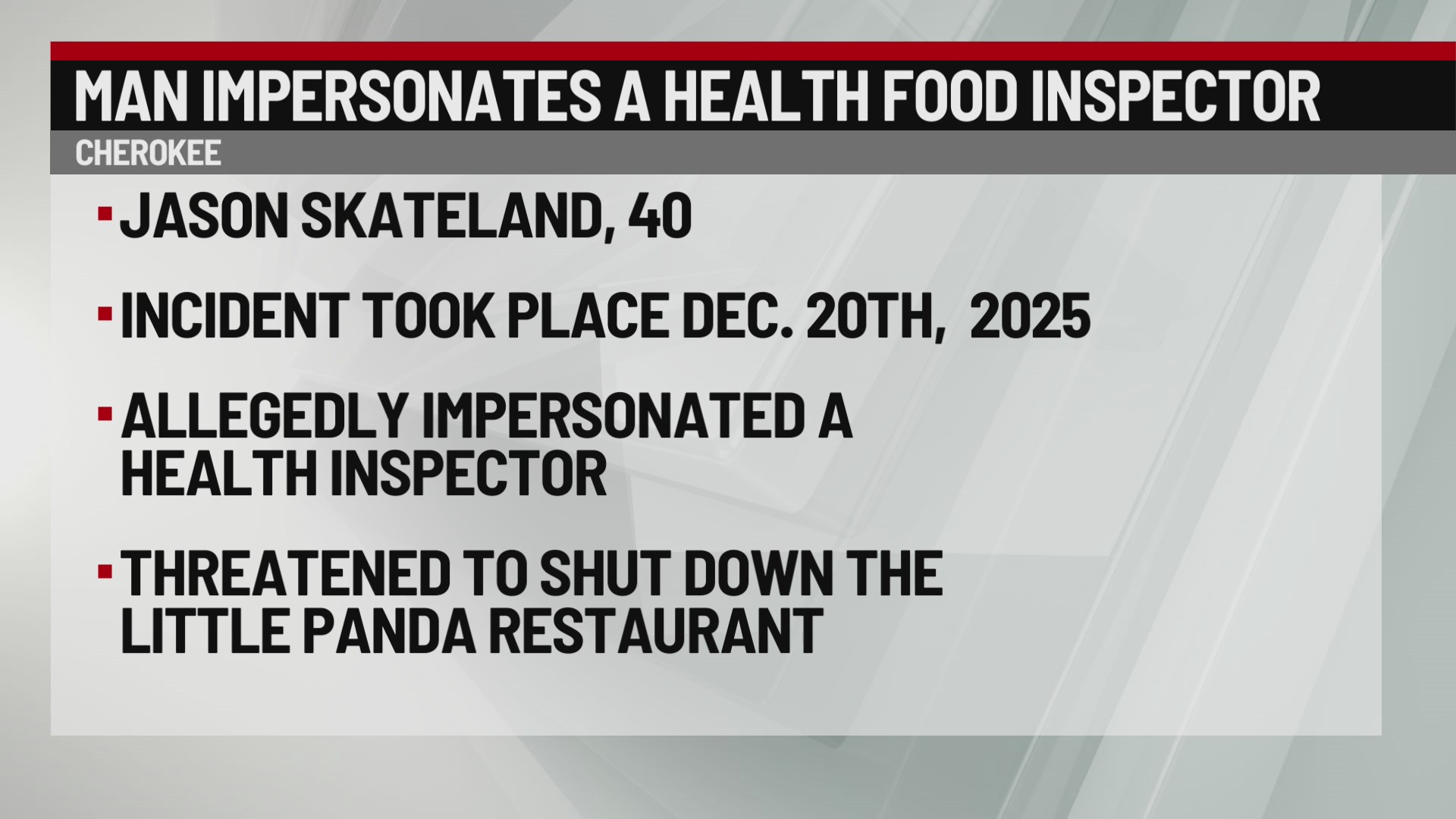 Cherokee man accused of posing as health inspector, threatening restaurant