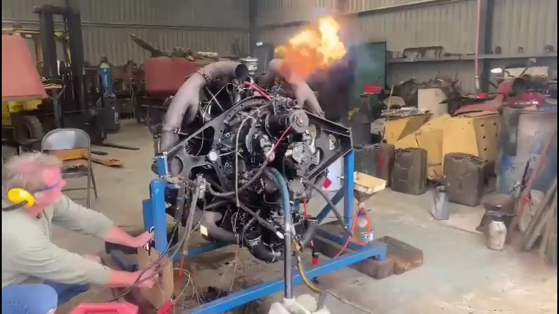 Testing a Sherman engine that ends in fire
