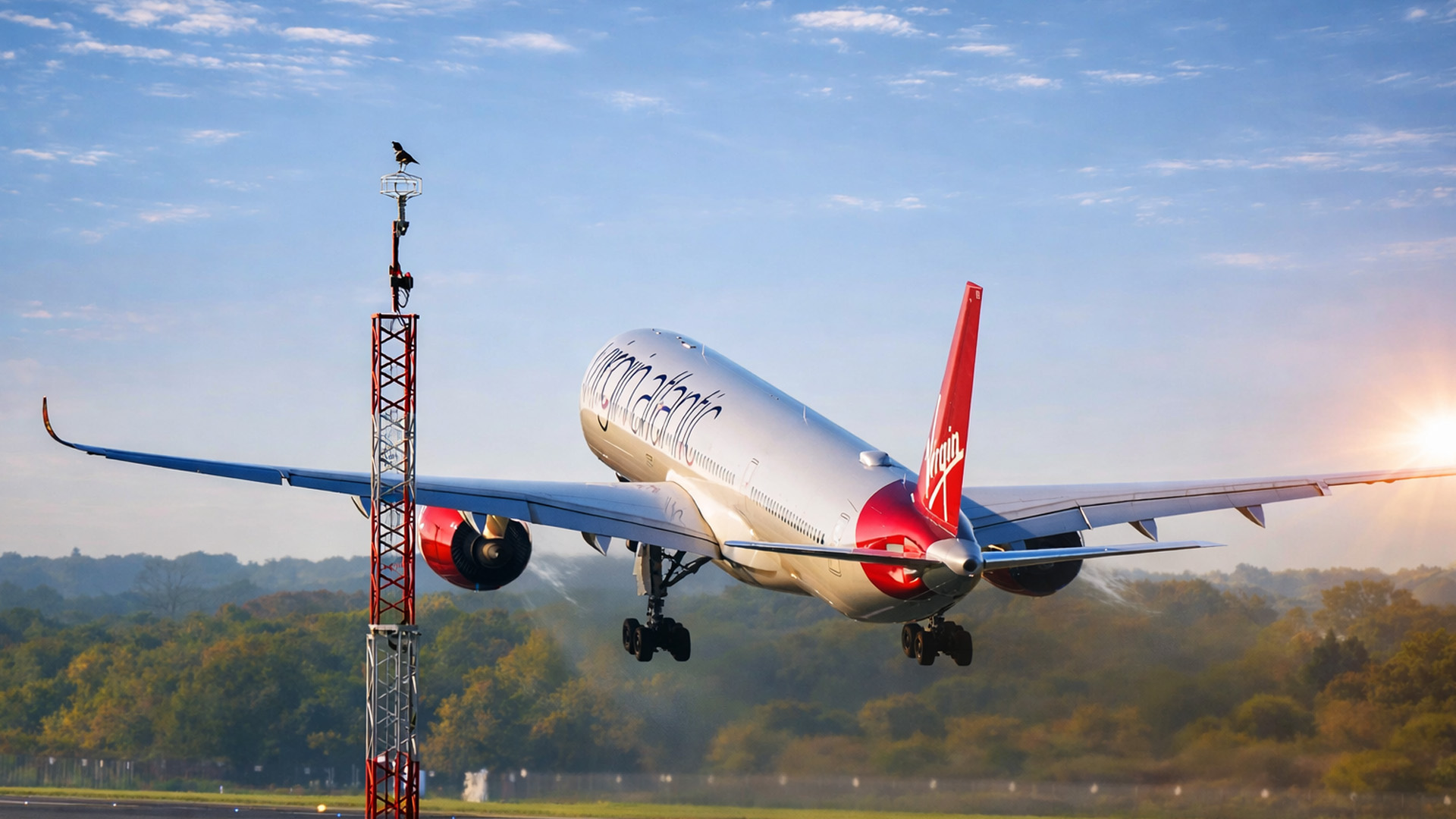 A huge passenger plane taking off empty
