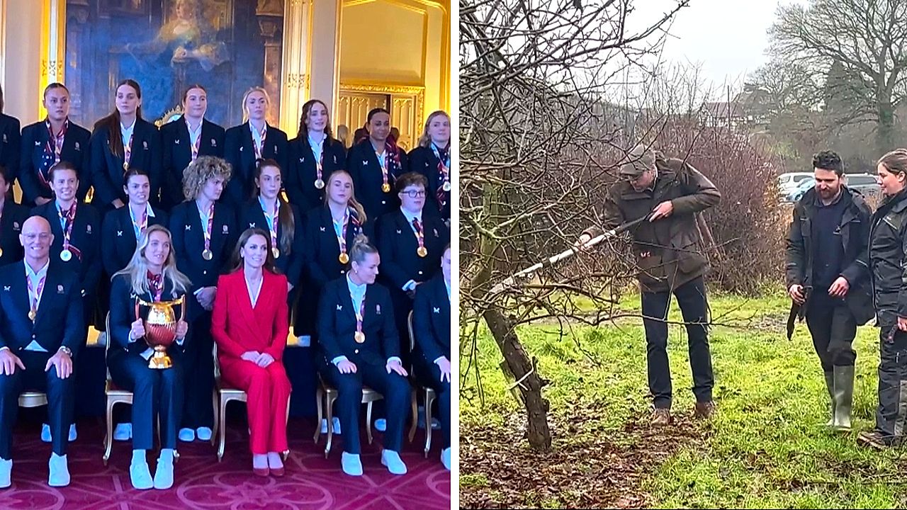 Royal day out: Kate honors Red Roses as William tackles farm chores