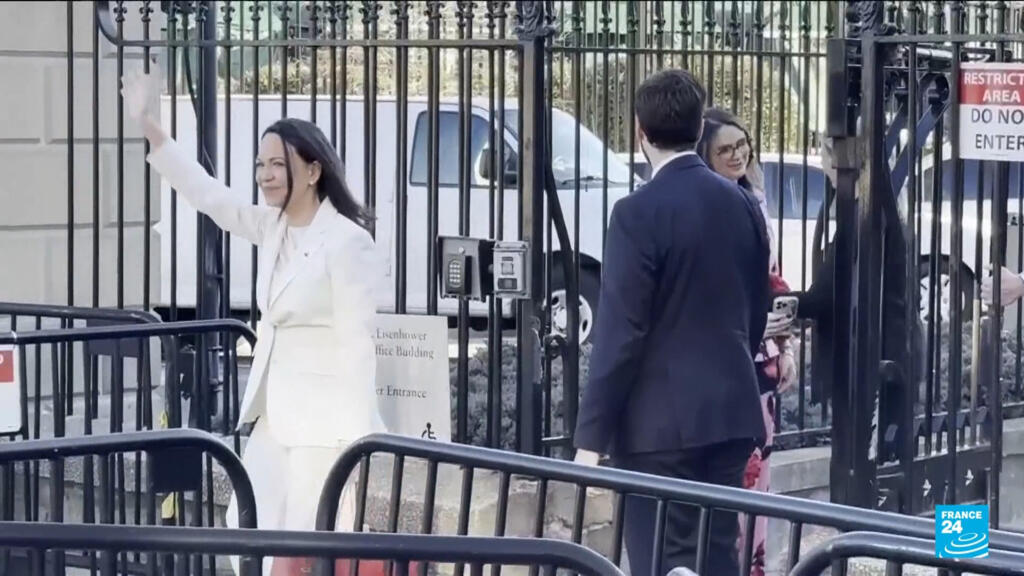 Venezuela's opposition figurehead Machado presents Trump with Nobel ...