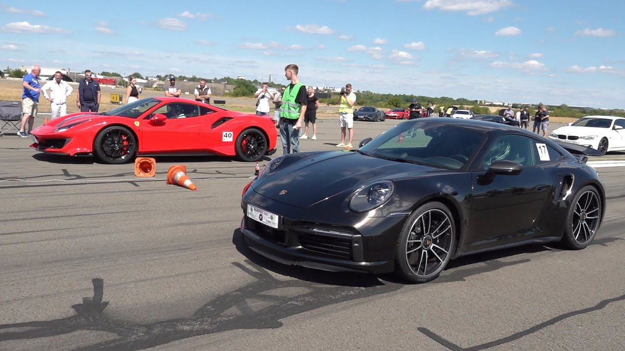Ferrari 488 Pista versus Porsche 992 Turbo S drag race
